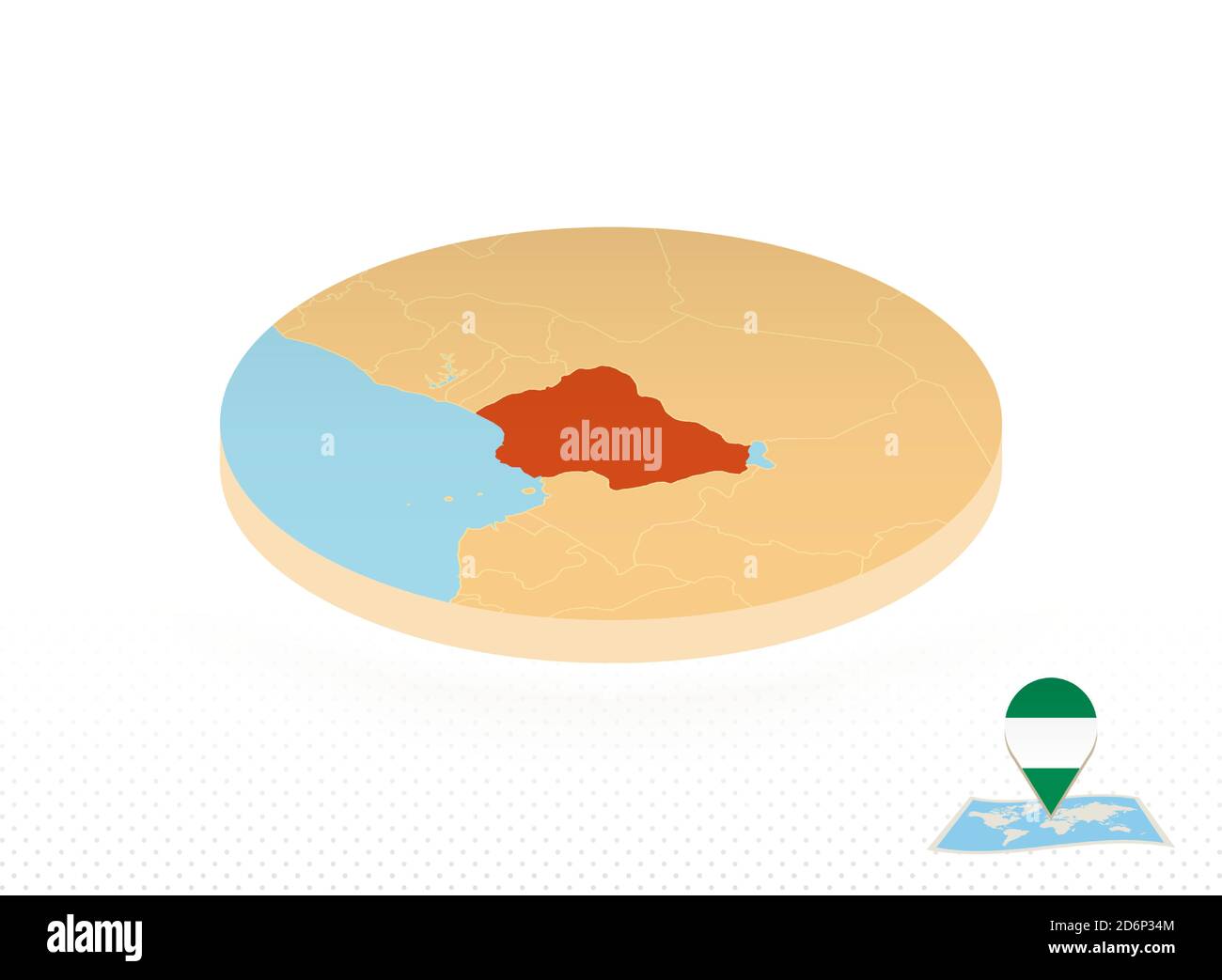 Nigeria map designed in isometric style, orange circle map of Nigeria ...