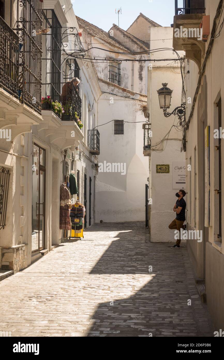 Tarifa Spain, Quiet street in white andalusian village of Tarifa ...