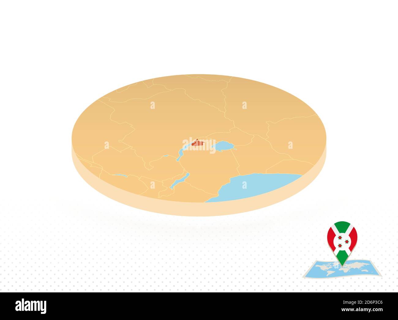 Burundi map designed in isometric style, orange circle map of Burundi ...