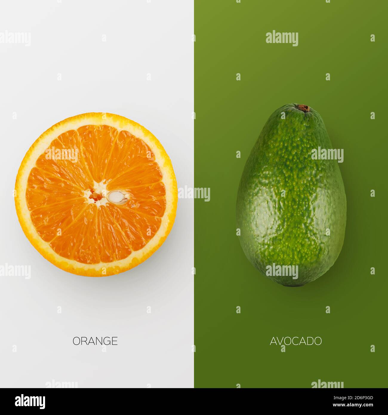 Orange And Avocado Isolated Over White And Green Background, Collage ...