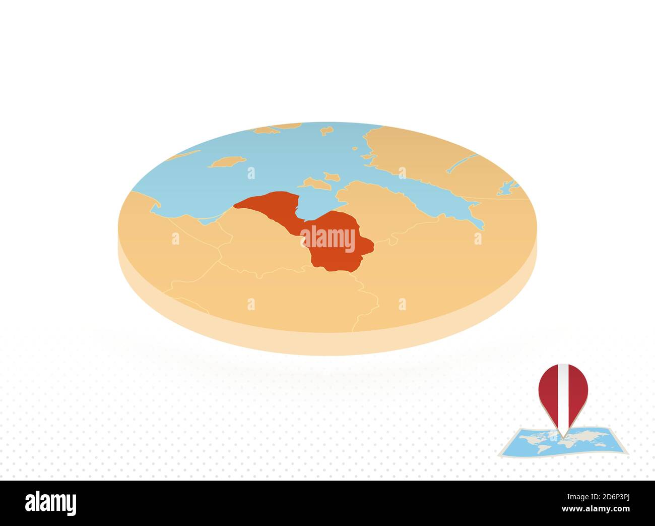 Latvia map designed in isometric style, orange circle map of Latvia for ...