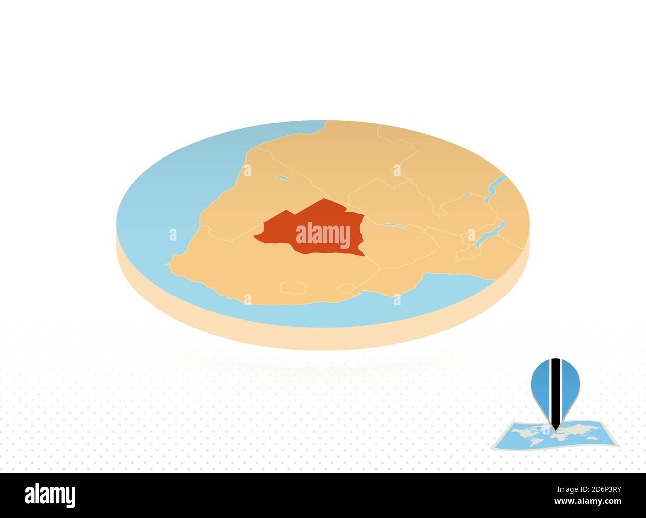 Botswana map designed in isometric style, orange circle map of Botswana ...