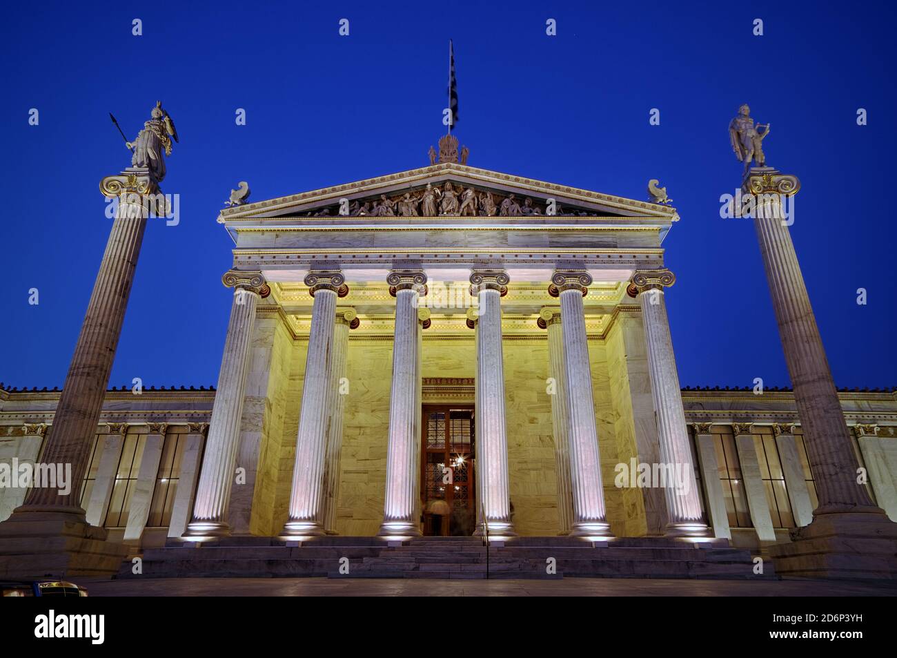 Academy of Athens main building by night Stock Photo - Alamy