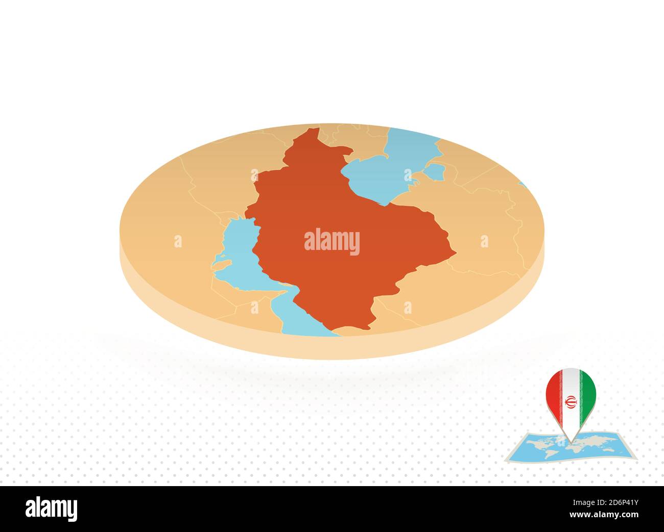 Iran map designed in isometric style, orange circle map of Iran for web ...