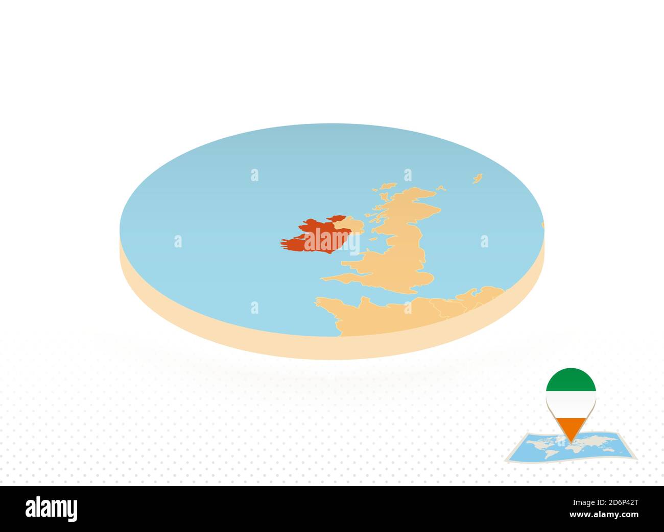 Ireland map designed in isometric style, orange circle map of Ireland ...