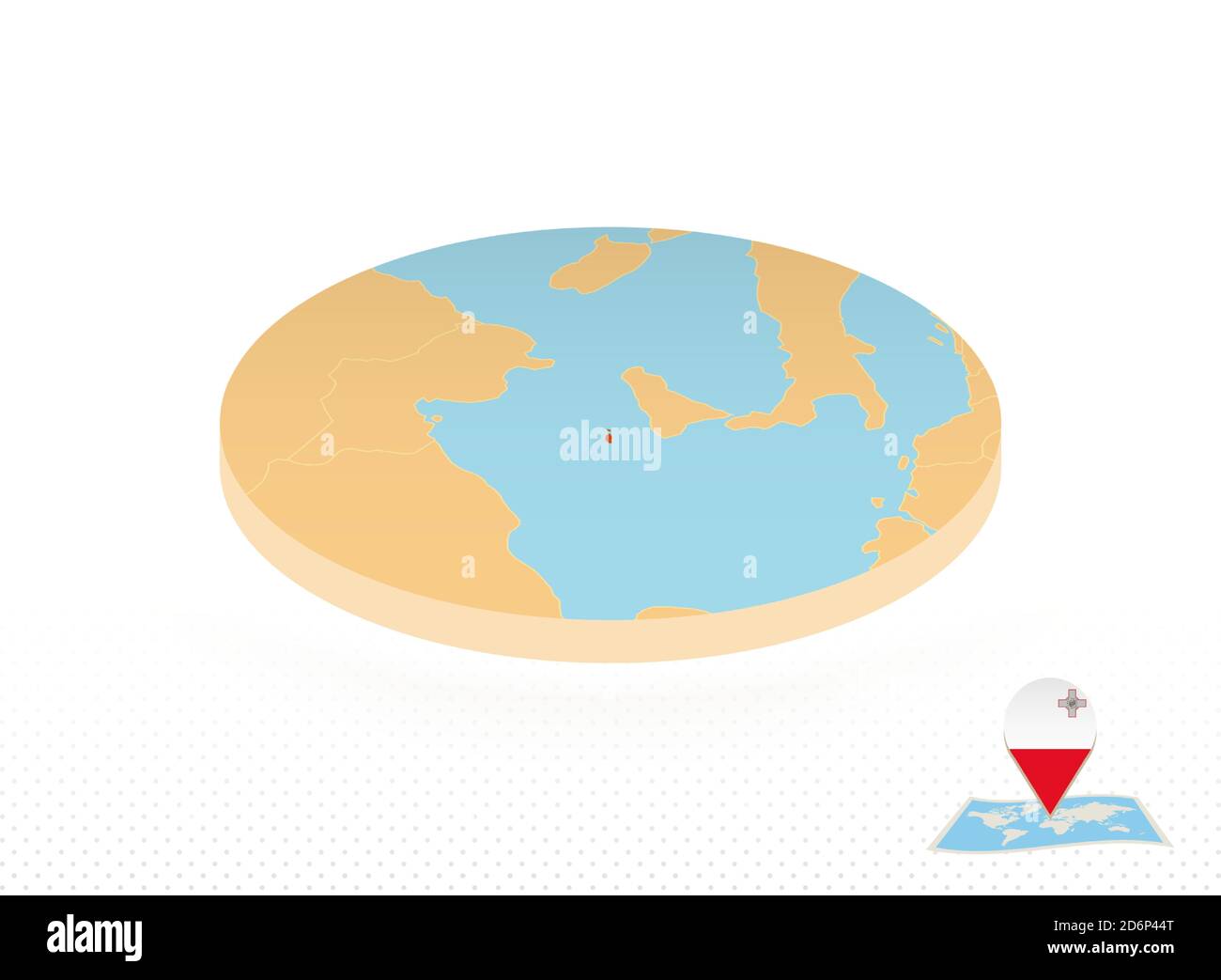 Malta map designed in isometric style, orange circle map of Malta for ...