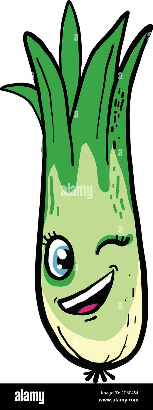 Little green leek winking, illustration, vector on white background ...
