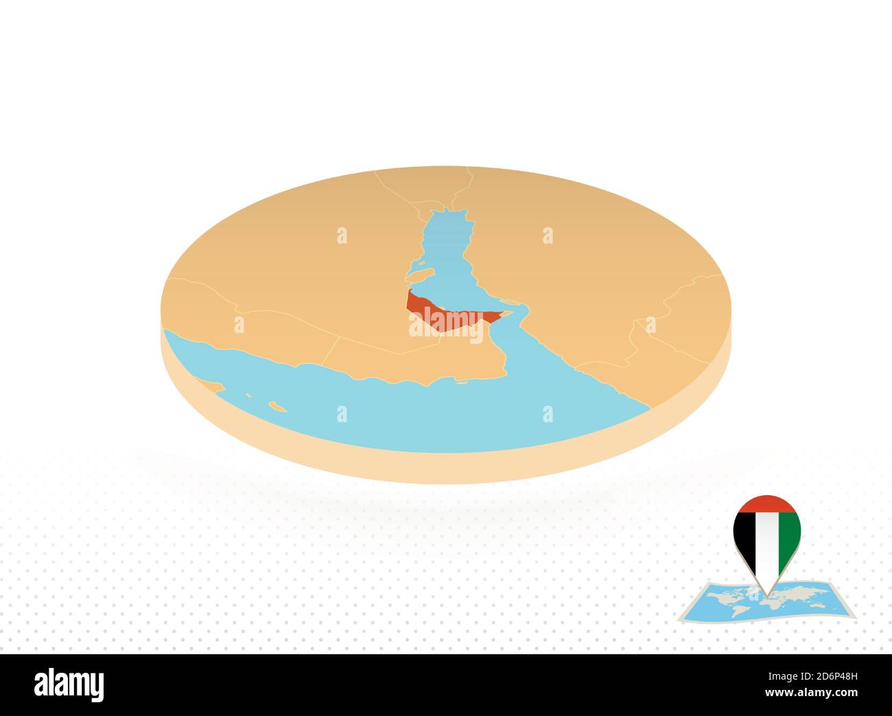 United Arab Emirates map designed in isometric style, orange circle map ...
