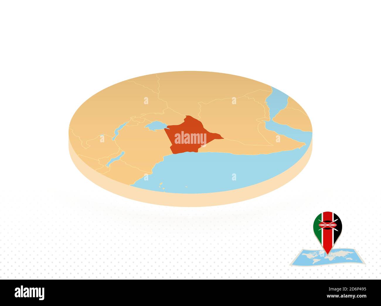 Kenya map designed in isometric style, orange circle map of Kenya for ...