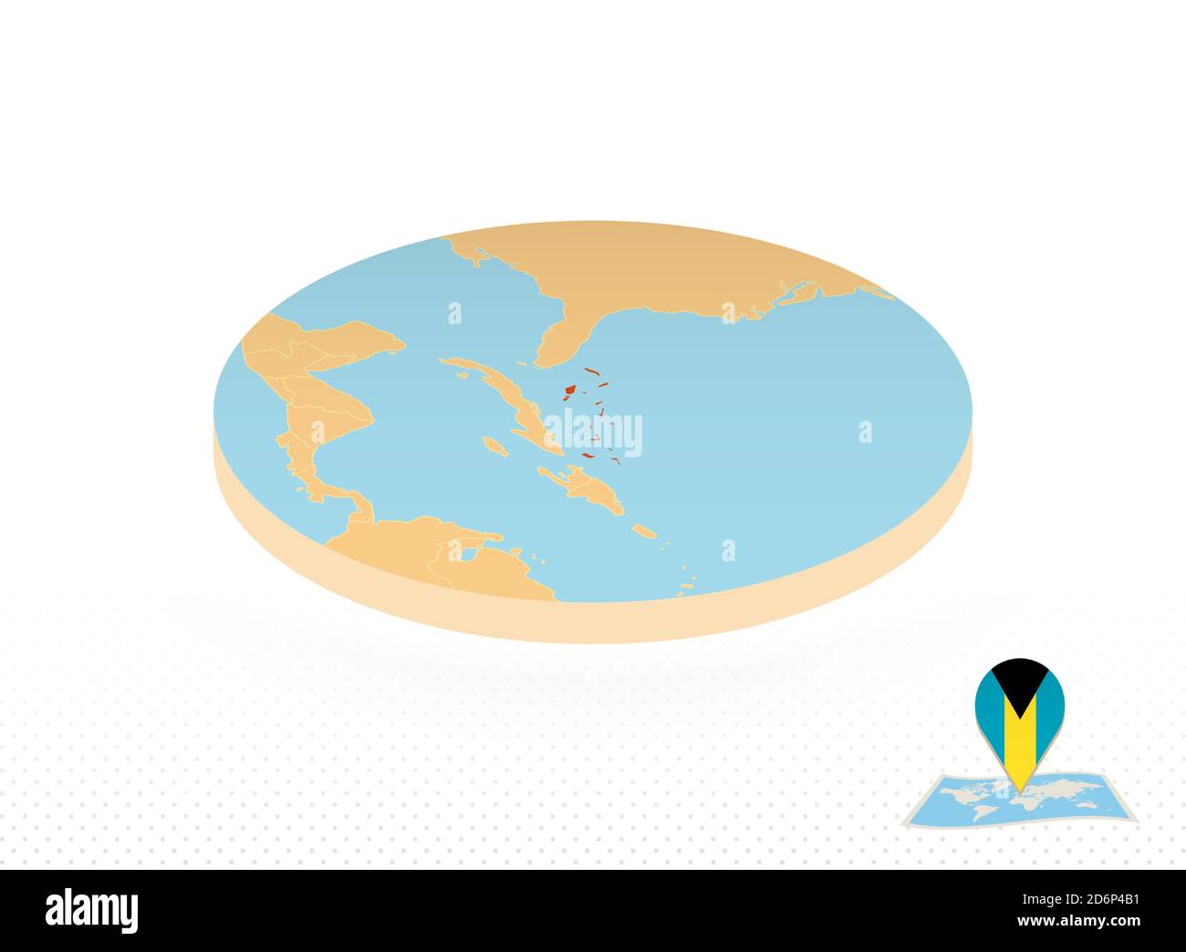 The Bahamas map designed in isometric style, orange circle map of The ...