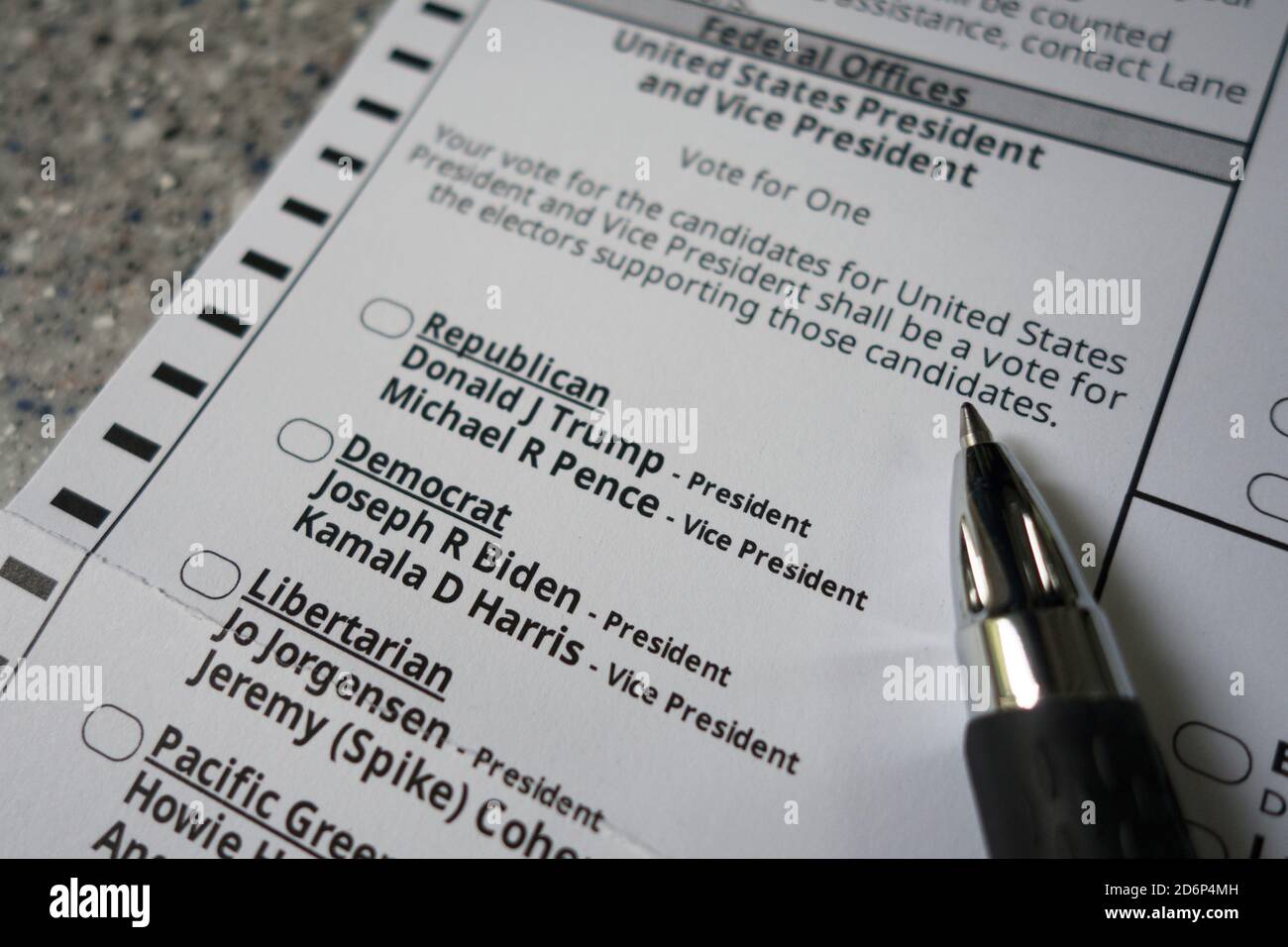 Detail of a mail-in ballot for the 2020 United States presidential ...