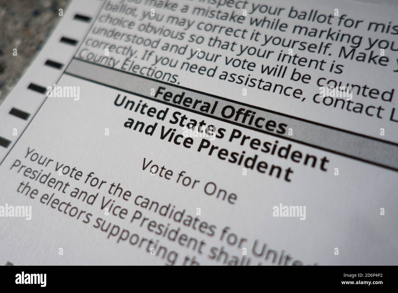 Detail of a mail-in ballot for the 2020 United States presidential ...