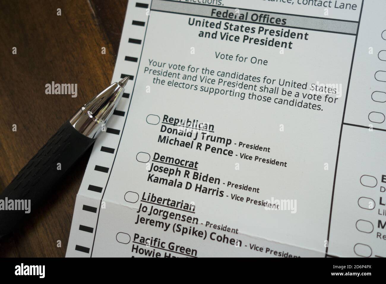 Detail of a mail-in ballot for the 2020 United States presidential ...