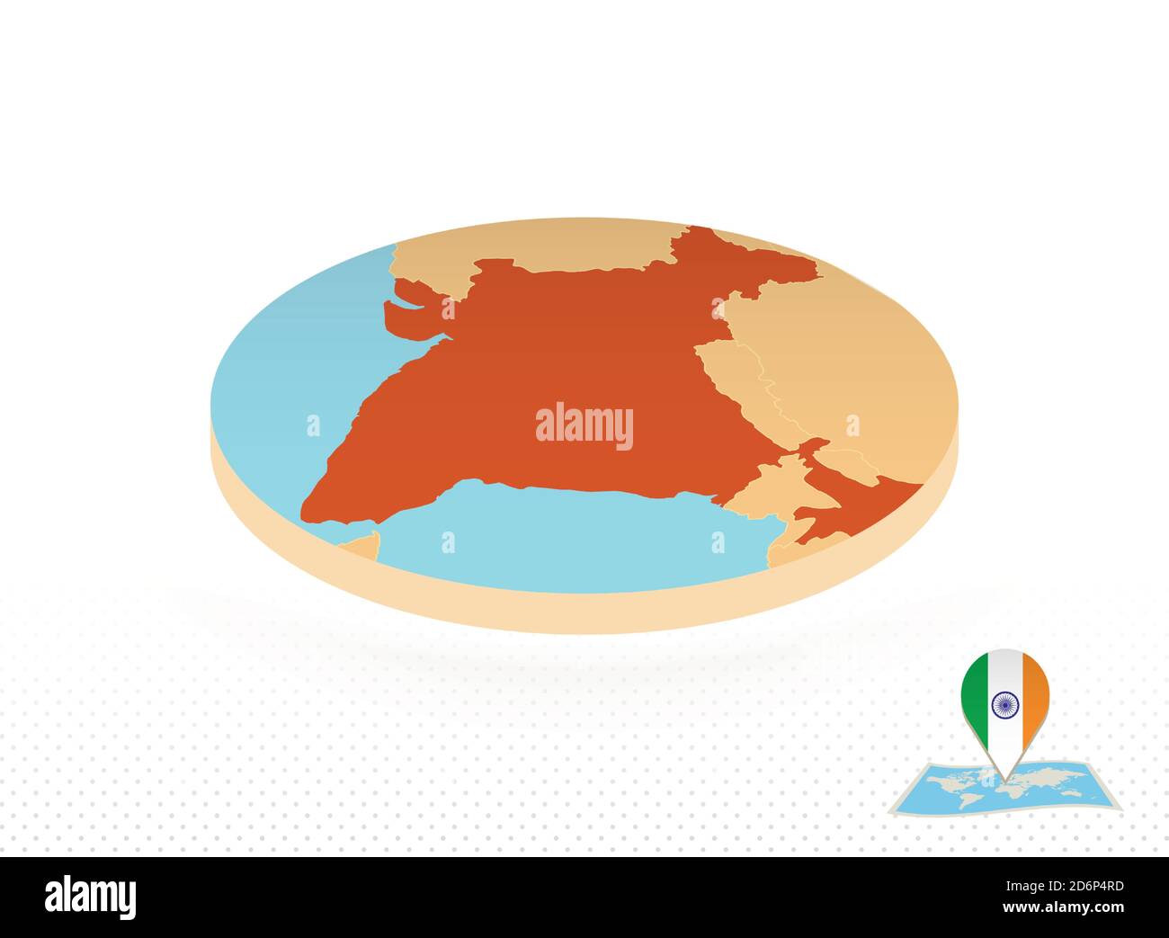 India map designed in isometric style, orange circle map of India for ...