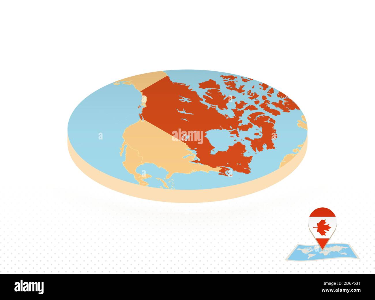 Canada map designed in isometric style, orange circle map of Canada for ...