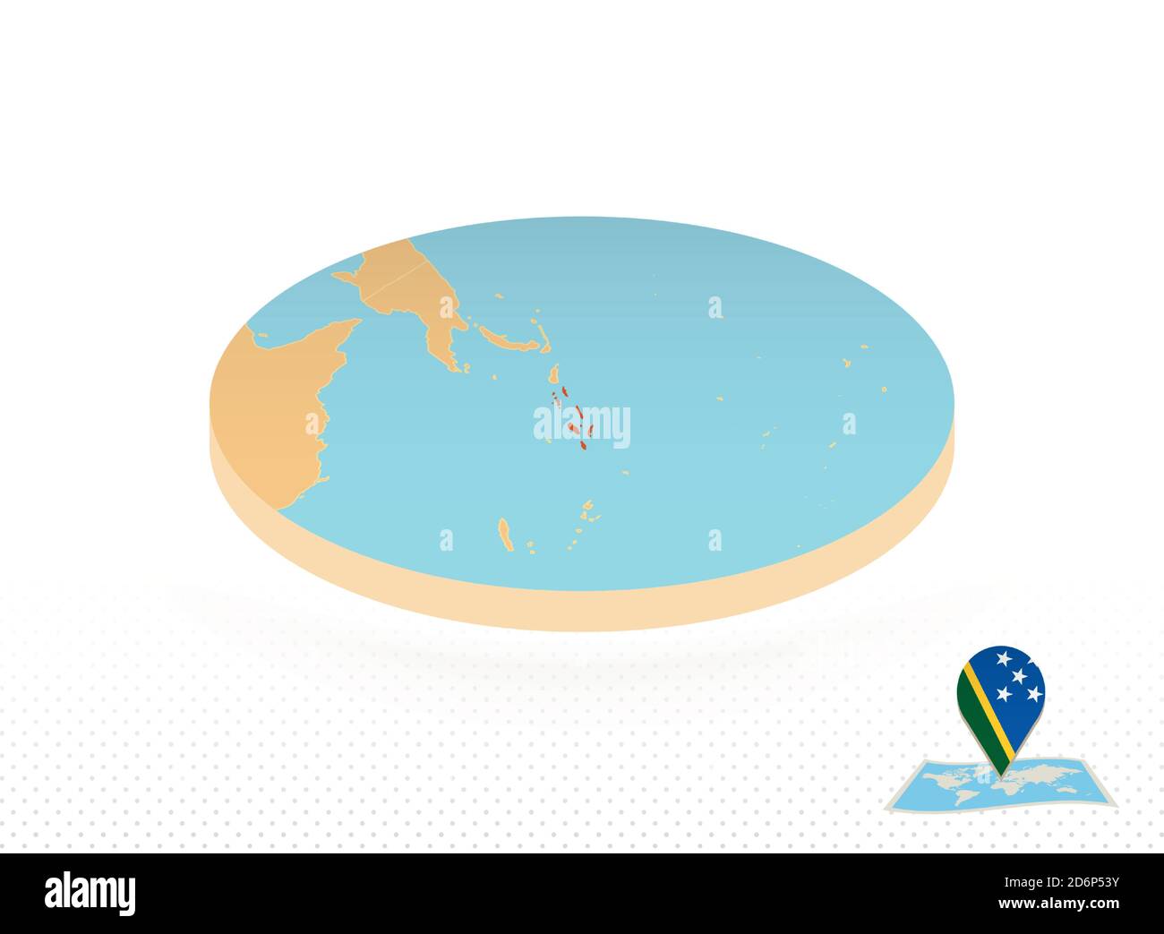 Solomon Islands map designed in isometric style, orange circle map of ...