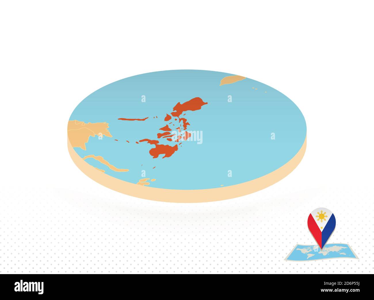 Philippines map designed in isometric style, orange circle map of ...