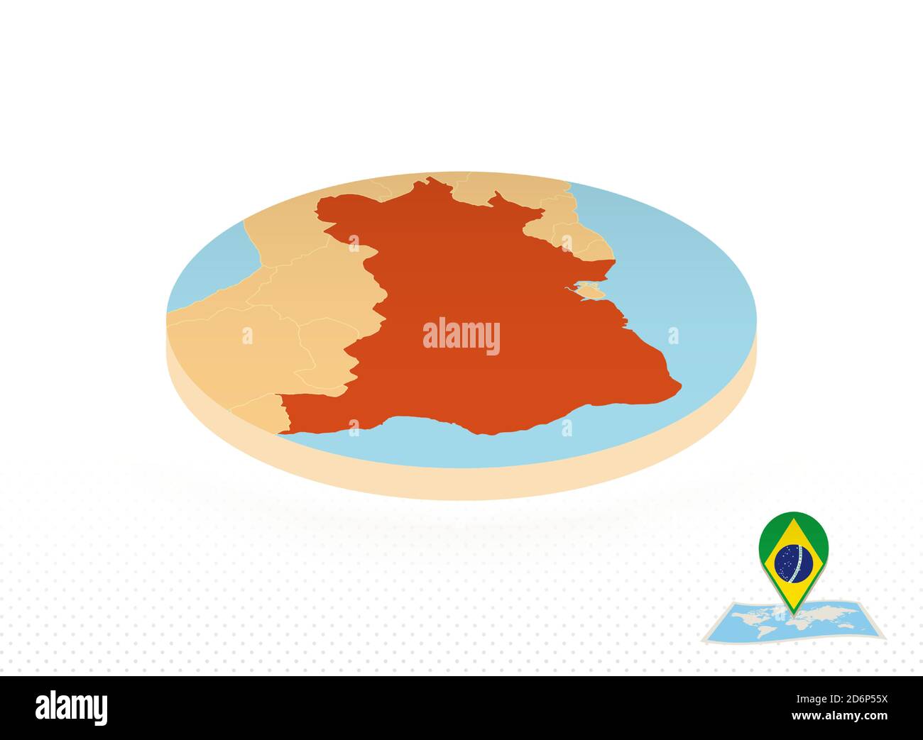 Brazil map designed in isometric style, orange circle map of Brazil for ...