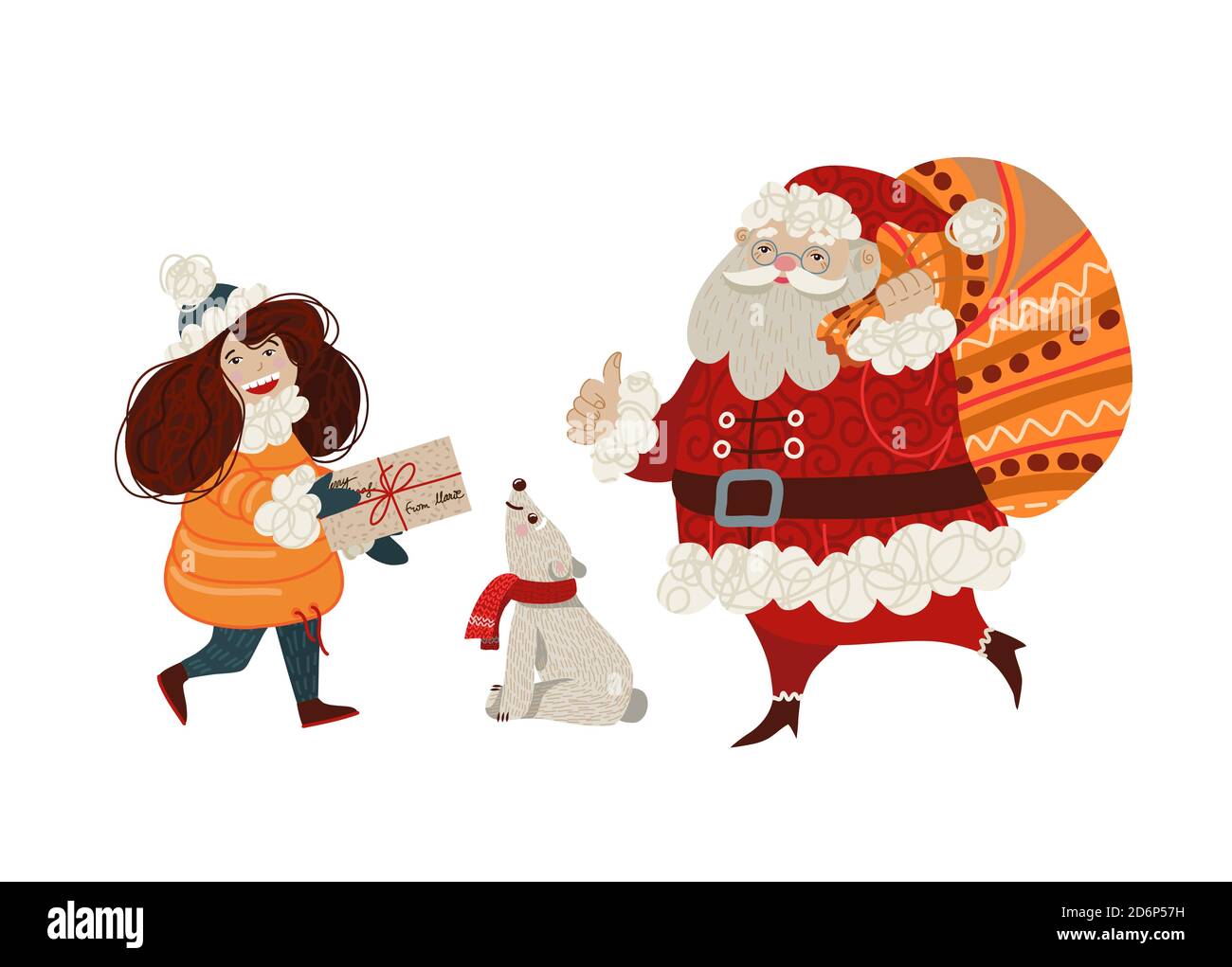 The girl carries a letter to Santa Claus. Vector cartoon illustration ...