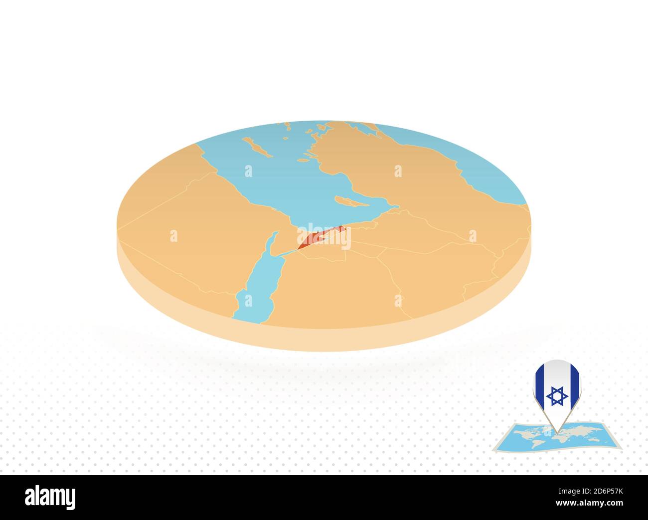 Israel map designed in isometric style, orange circle map of Israel for ...