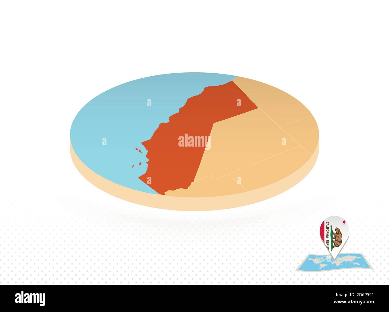California state map designed in isometric style, orange circle map of ...