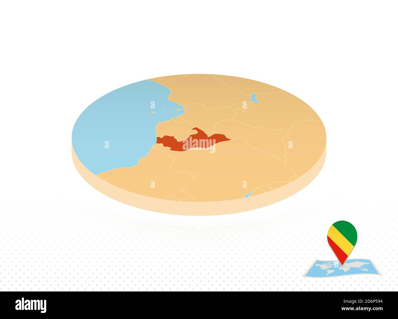 Congo map designed in isometric style, orange circle map of Congo for ...