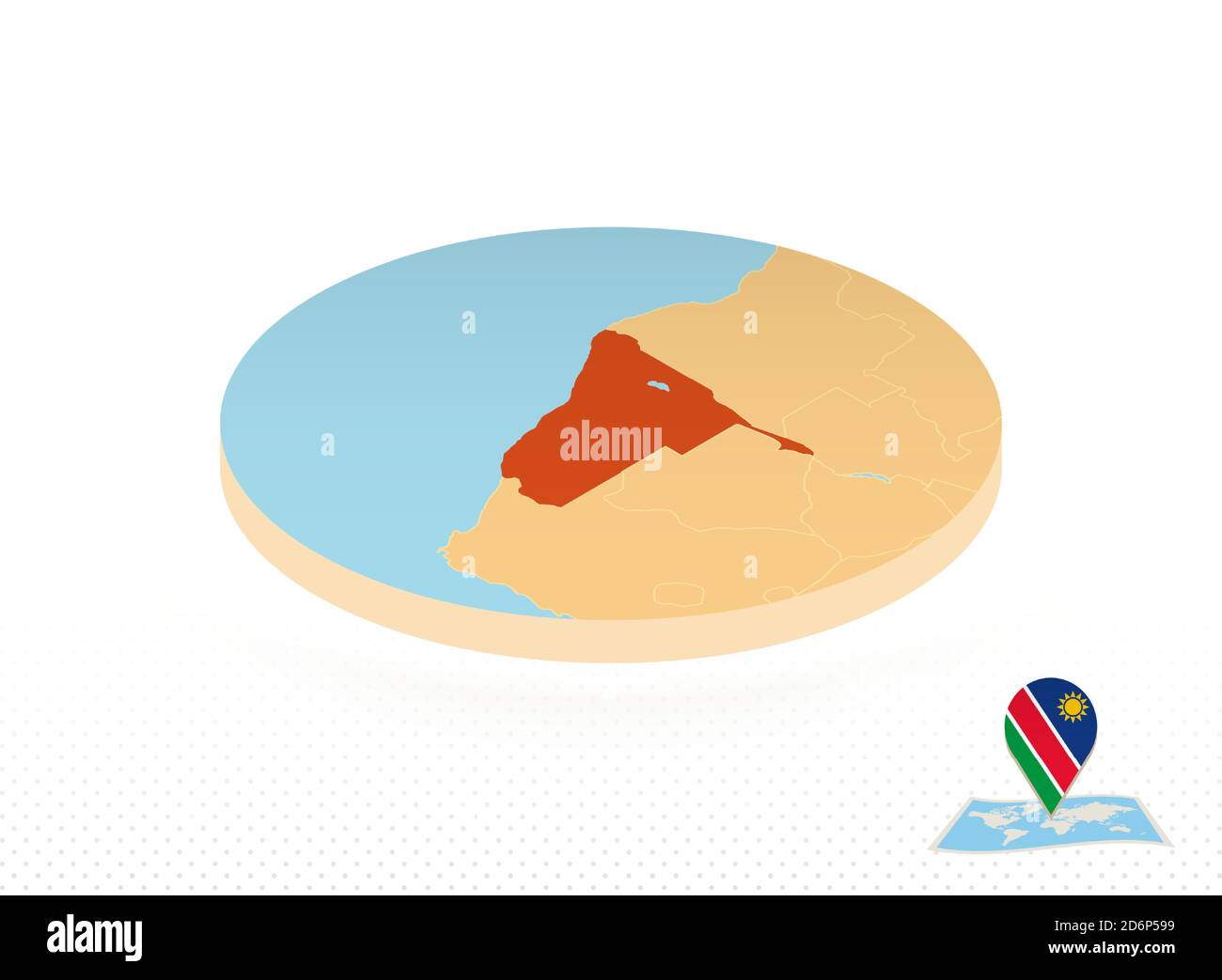 Namibia map designed in isometric style, orange circle map of Namibia ...