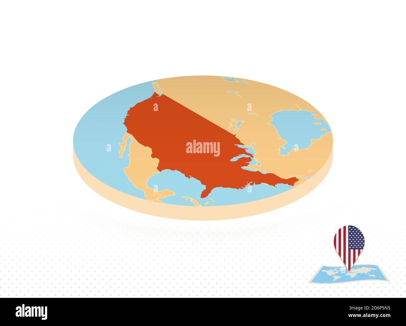 USA map designed in isometric style, orange circle map of United States ...