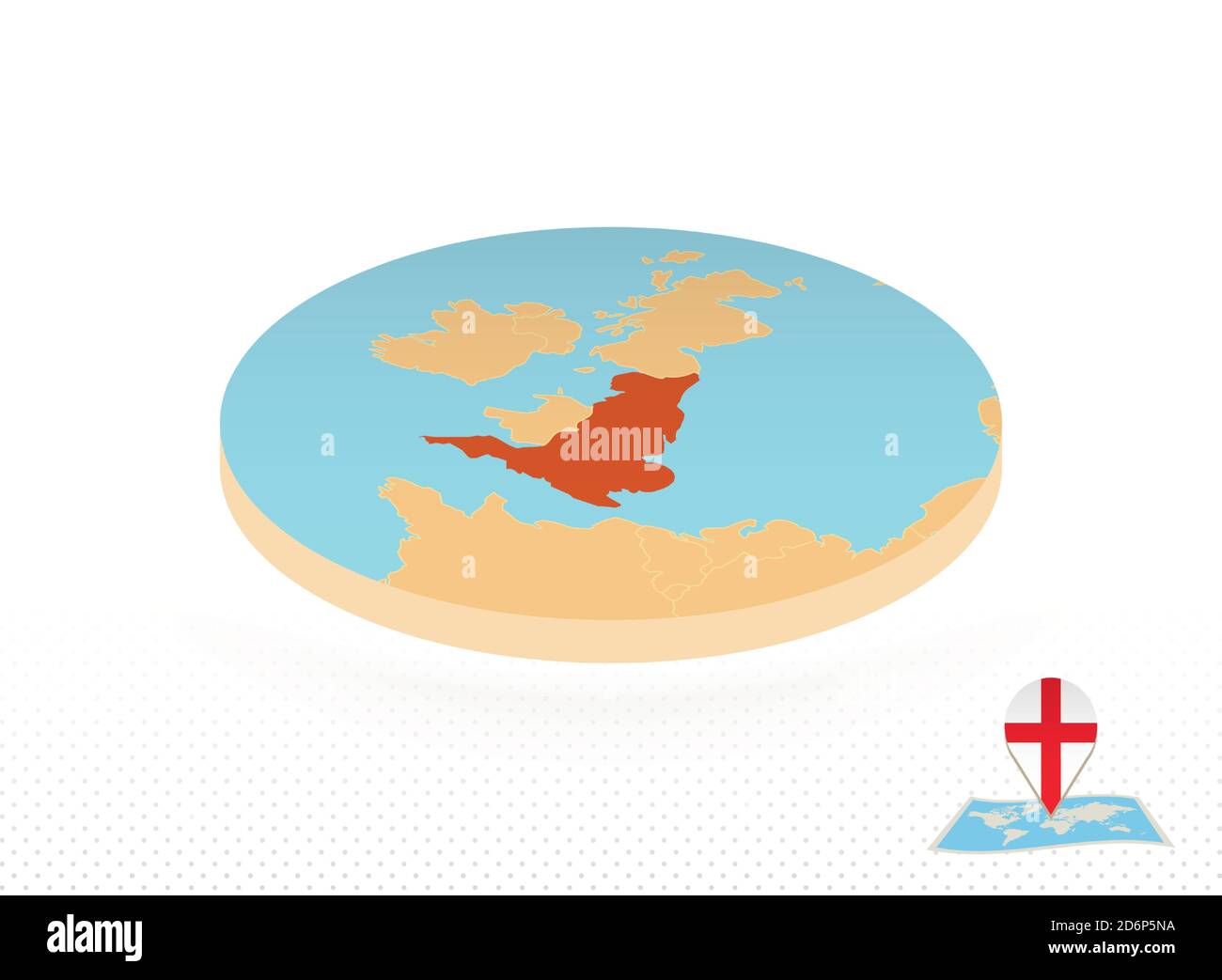 England map designed in isometric style, orange circle map of England ...
