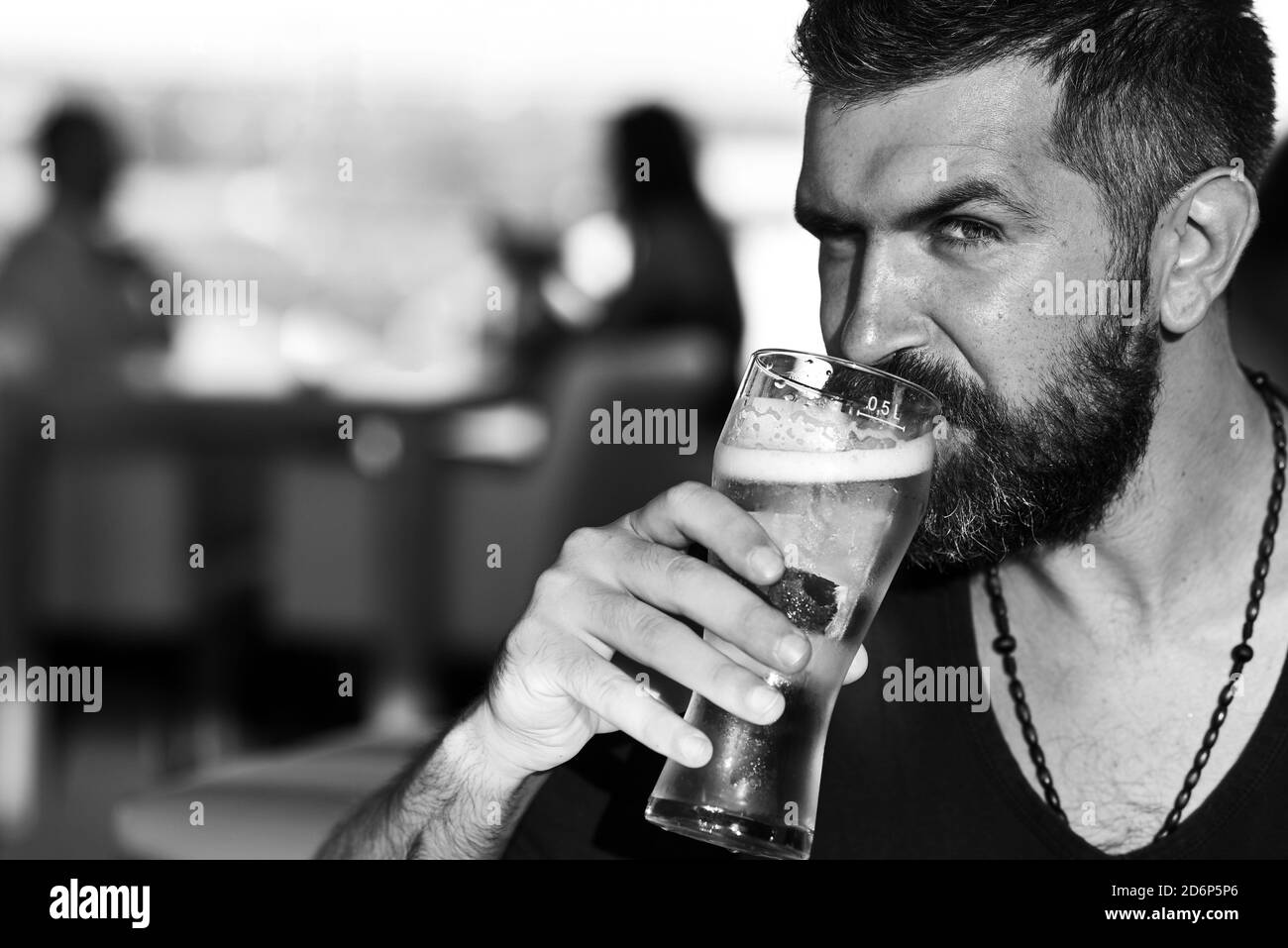 Brutal hipster bearded man sit at bar counter. Beer pubs and bars Stock ...