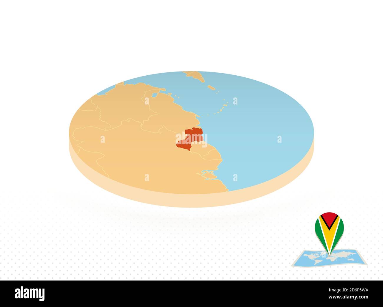 Guyana map designed in isometric style, orange circle map of Guyana for ...