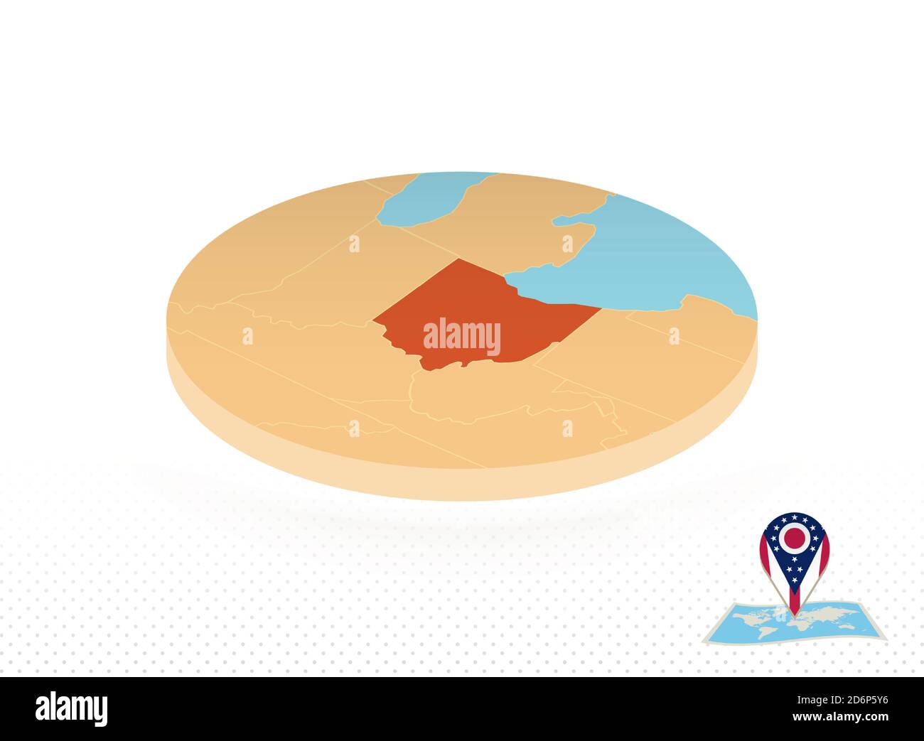Ohio state map designed in isometric style, orange circle map of US ...