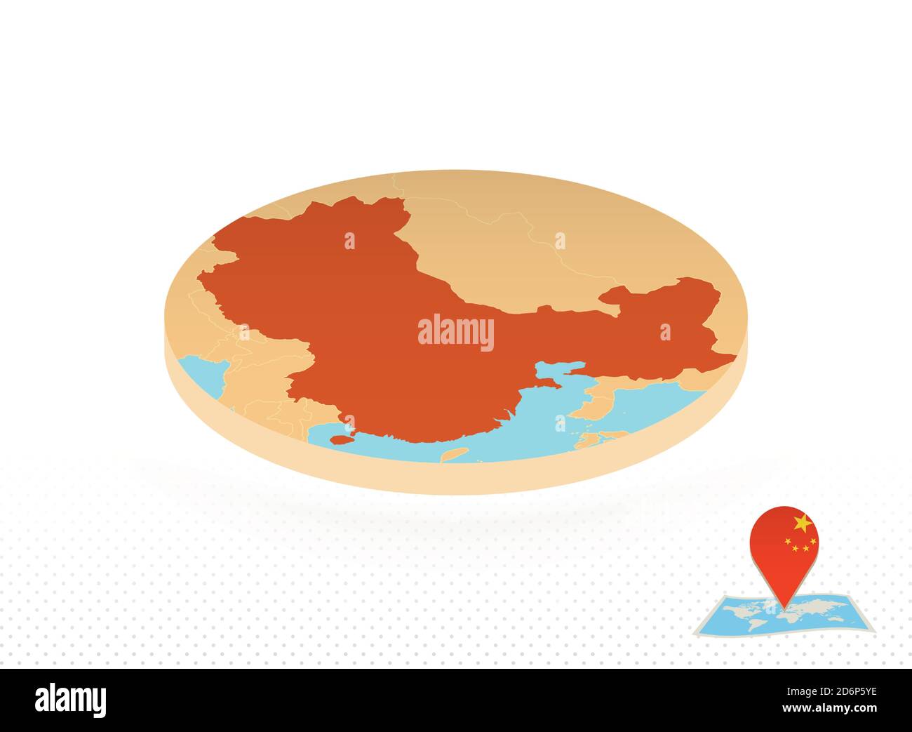 China map designed in isometric style, orange circle map of China for ...