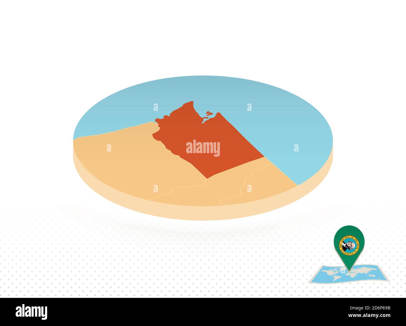 Washington state map designed in isometric style, orange circle map of ...
