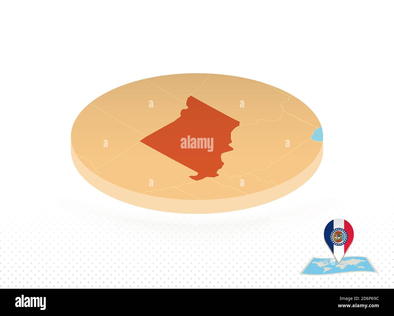 Missouri state map designed in isometric style, orange circle map of US ...