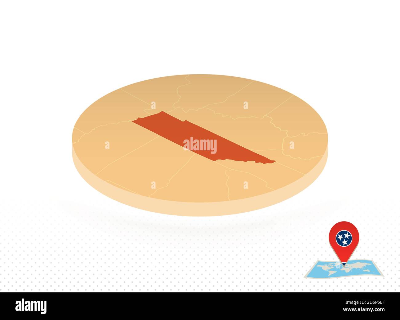 Tennessee state map designed in isometric style, orange circle map of ...