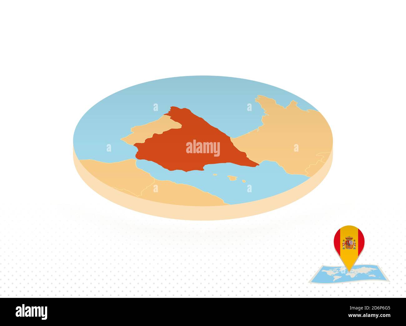 Spain map designed in isometric style, orange circle map of Spain for ...