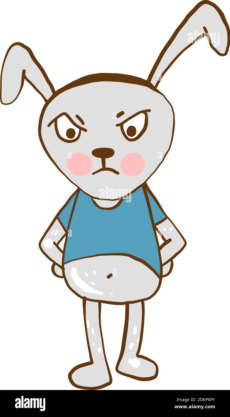 Angry little rabbit, illustration, vector on white background Stock ...