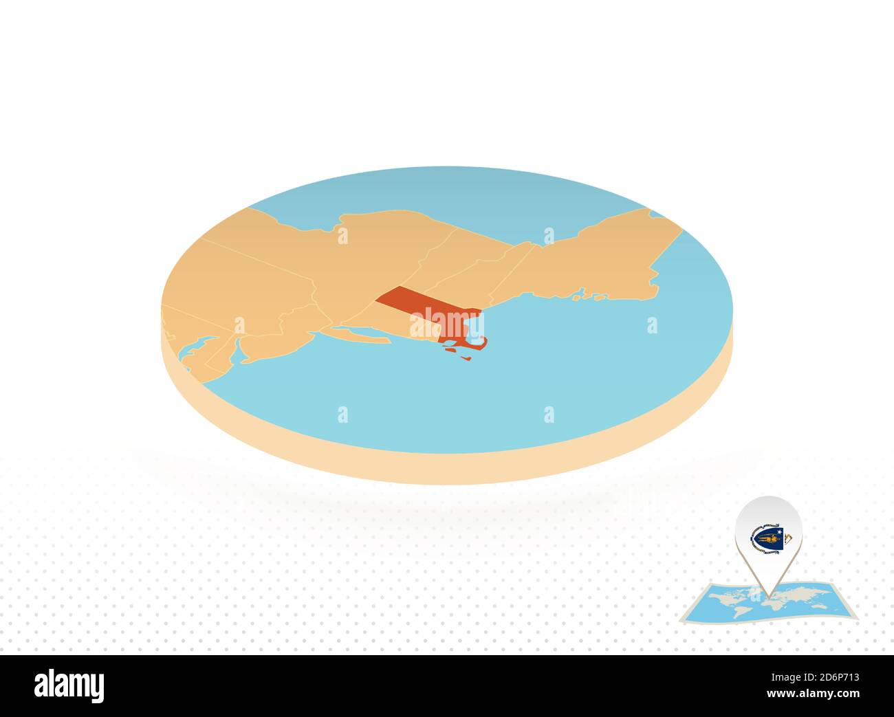 Massachusetts state map designed in isometric style, orange circle map ...