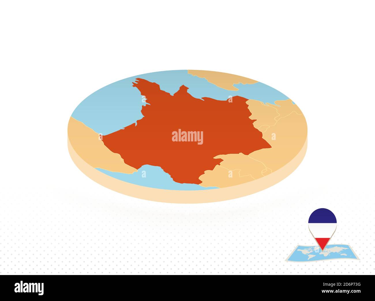 France map designed in isometric style, orange circle map of France for ...