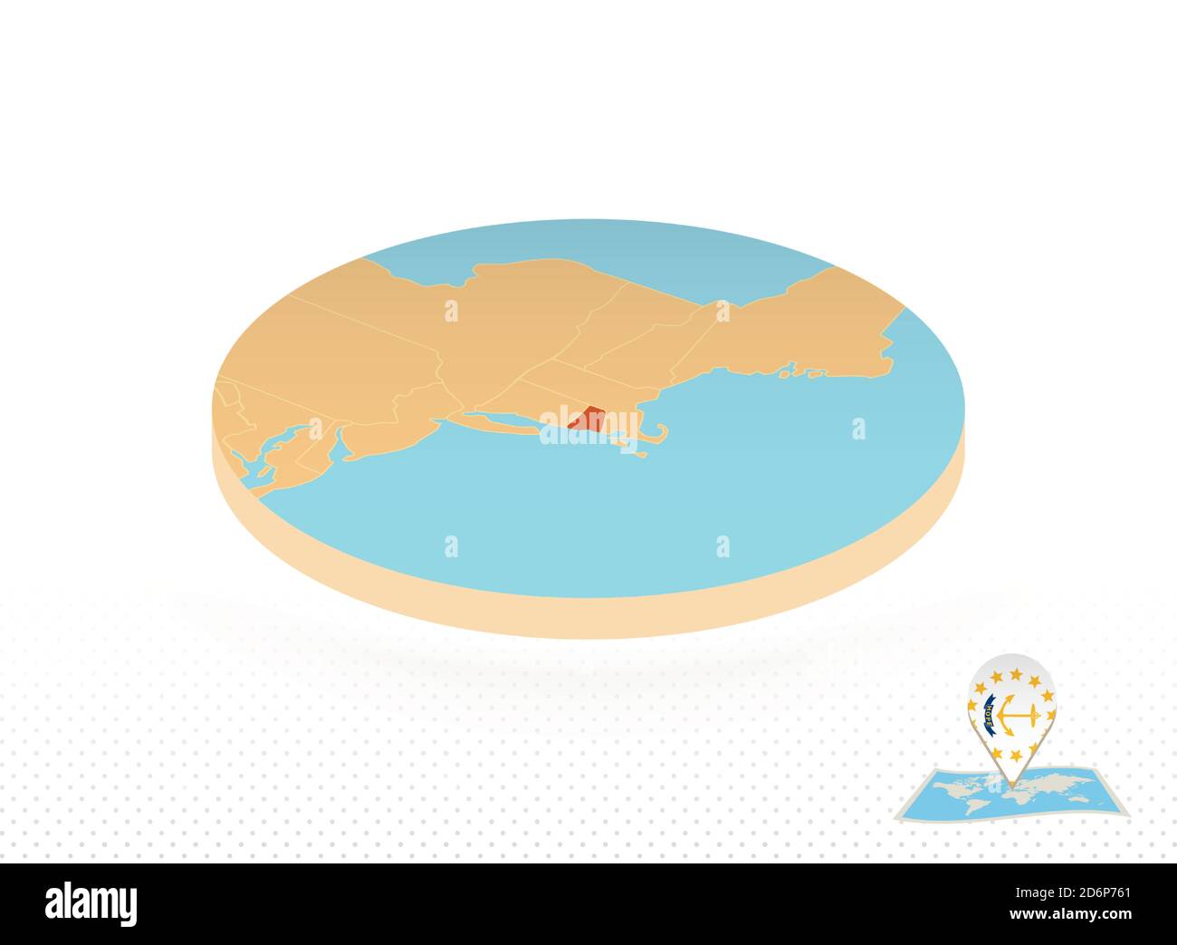 Rhode Island state map designed in isometric style, orange circle map ...