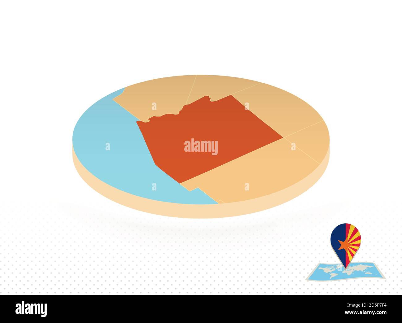 Arizona state map designed in isometric style, orange circle map of US ...