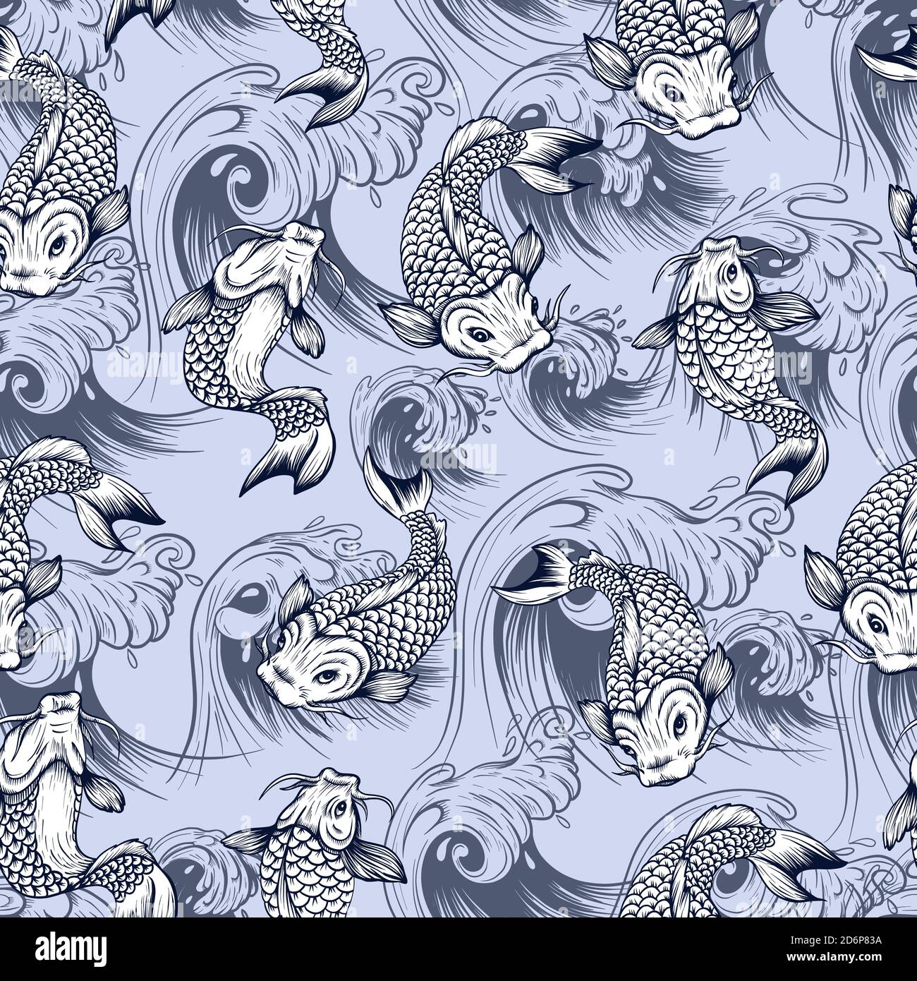 Seamless pattern with fish koi. Japanese vintage print Stock Vector ...