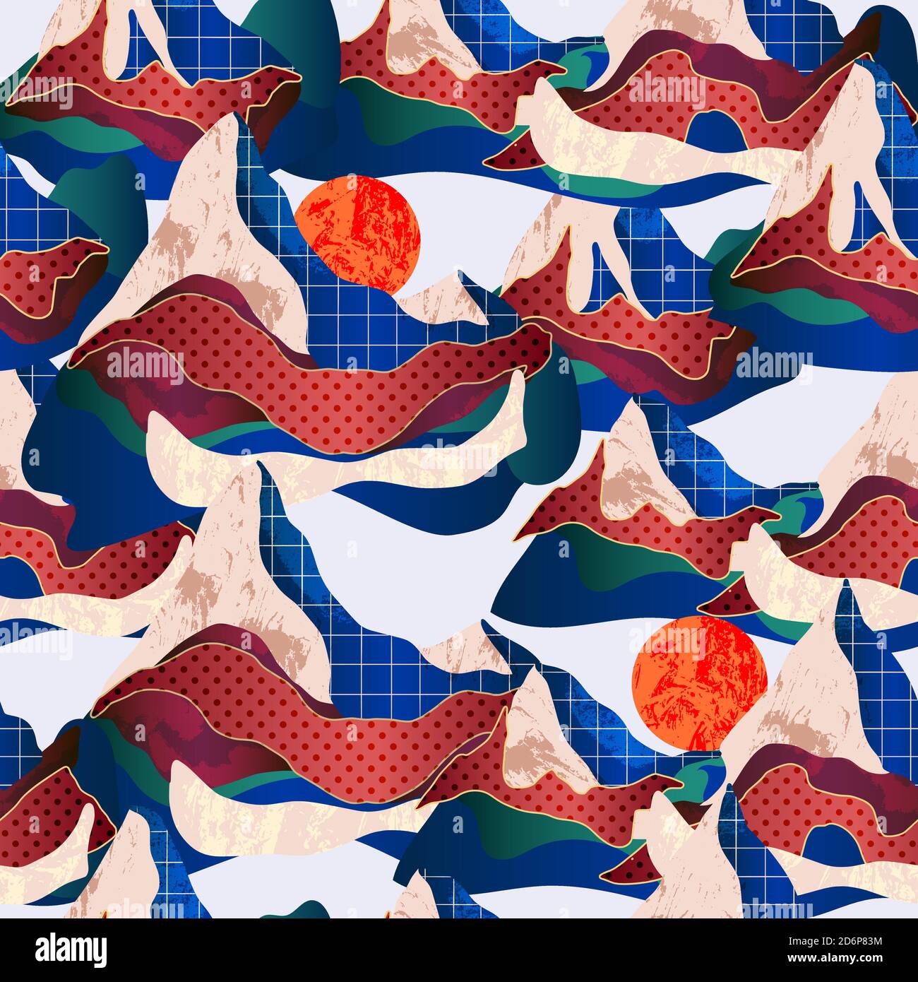 Seamless pattern with mountain landscape in different textures. Vector ...