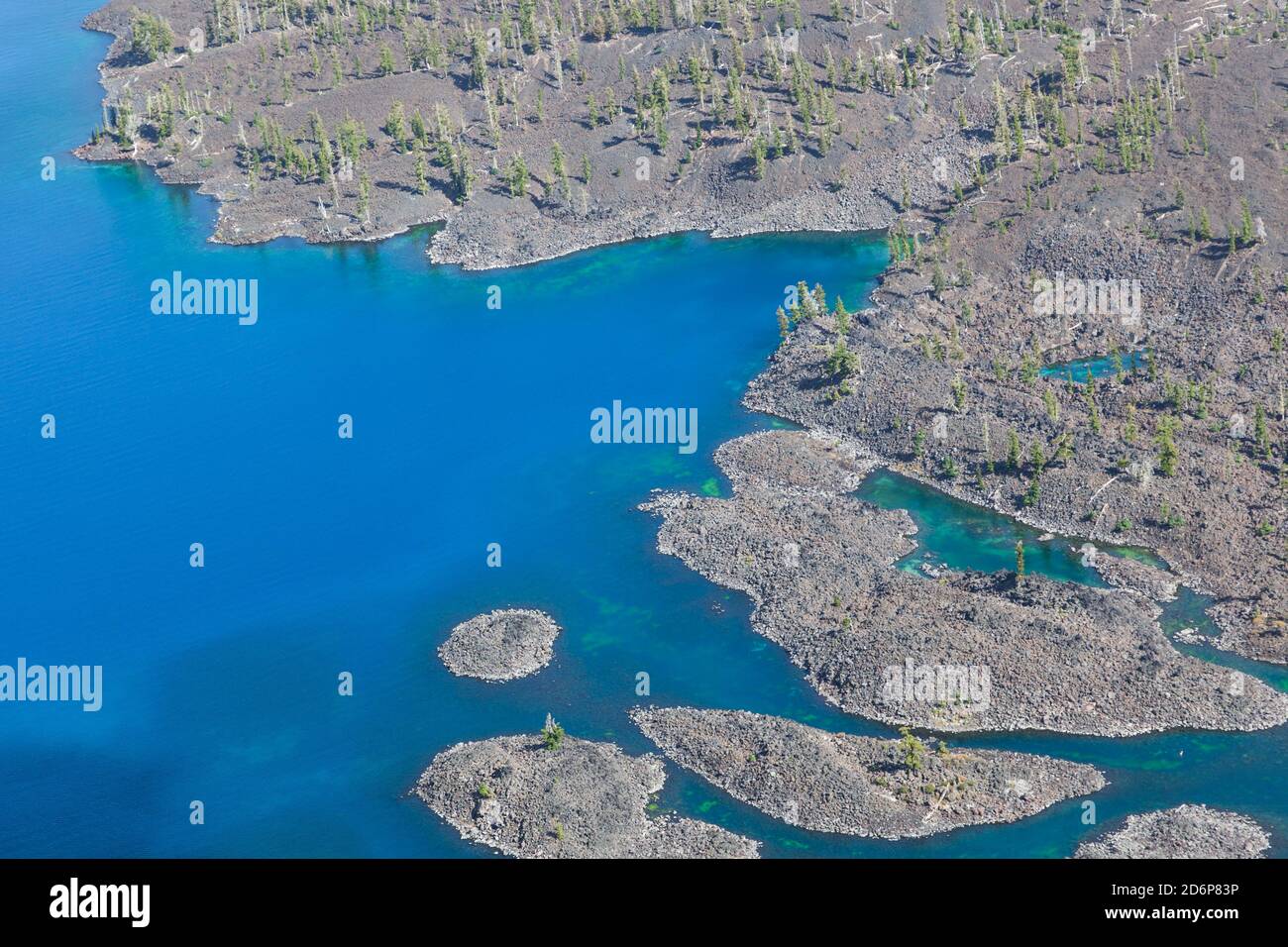 Looking down to the western edge of Wizard Island, a volcanic rock ...