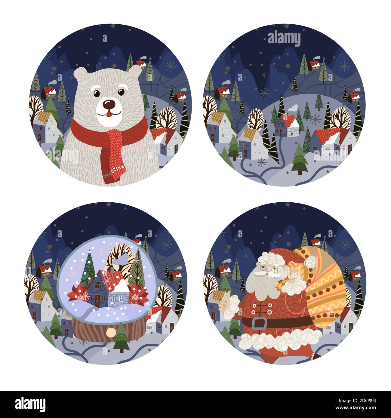 Round Christmas-themed plate design. Vector cartoon flat illustration ...