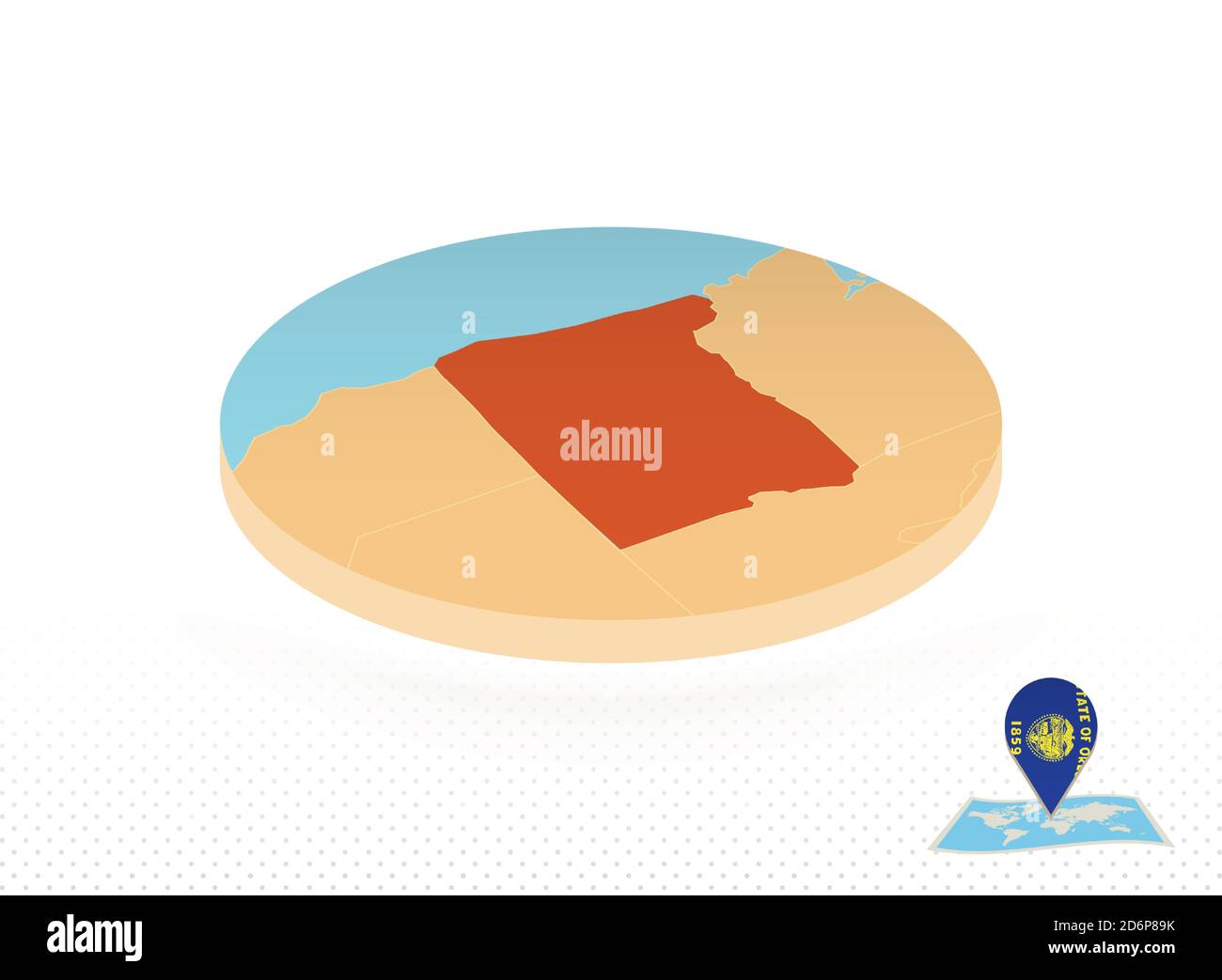 Oregon state map designed in isometric style, orange circle map of US ...