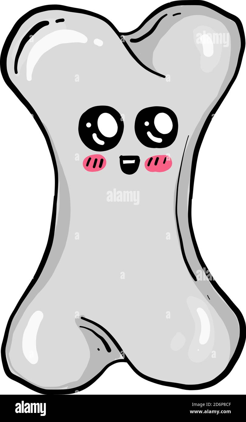 Cute litttle bone with a face, illustration, vector on white background ...