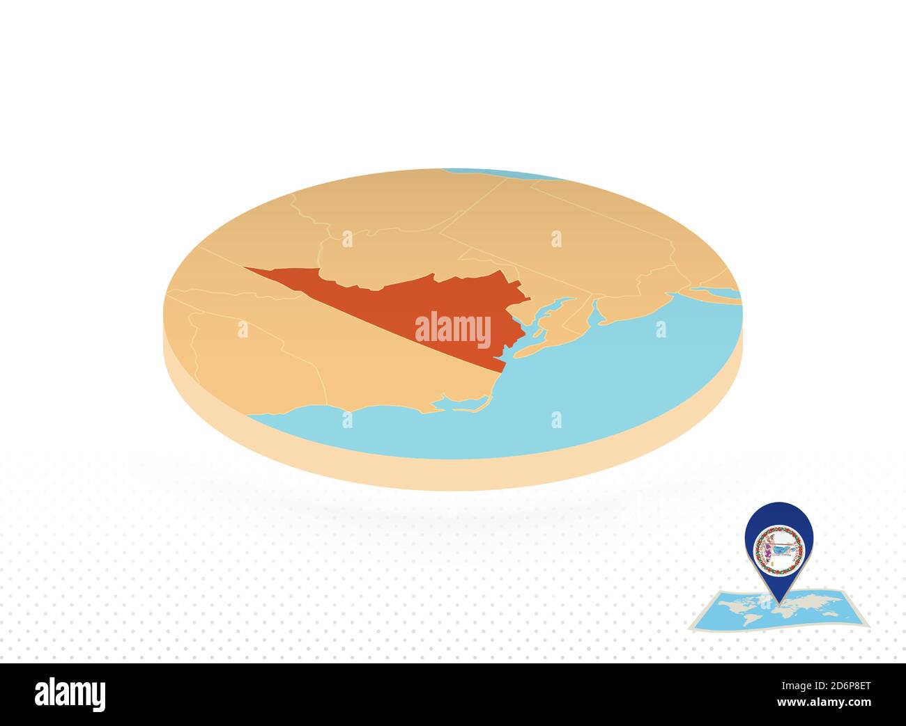 Virginia state map designed in isometric style, orange circle map of US ...