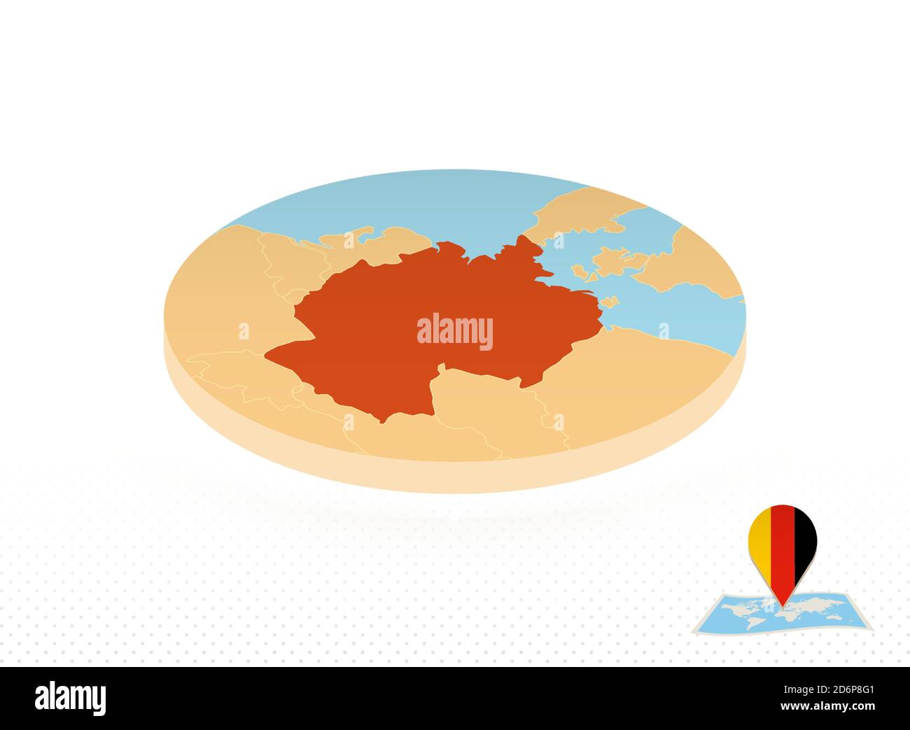 Germany map designed in isometric style, orange circle map of Germany ...